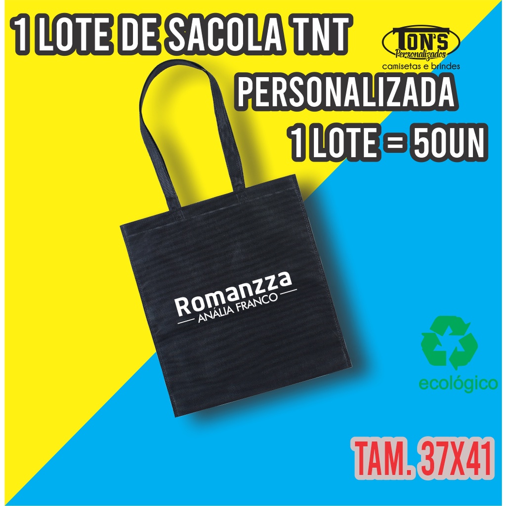 1 LOTE de 50 Sacolas TNT Eco Bag Personalizadas(com sua logo) 37x41 ...