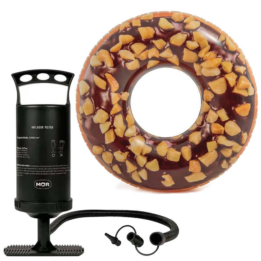 Kit Boia Donut Chocolate Inflavel + Inflador Manual Bomba Ar | Shopee ...