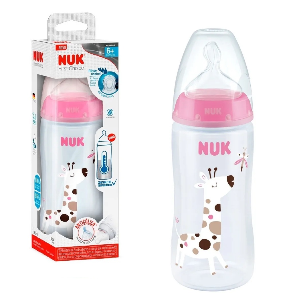Mamadeira Nuk First Choice Controle Temperatura 300ml Menina | Shopee ...