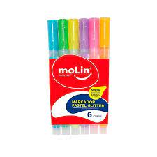 Caneta Marca Texto Fluorescente Com Glitter Molin Pacote com 6 cores ...