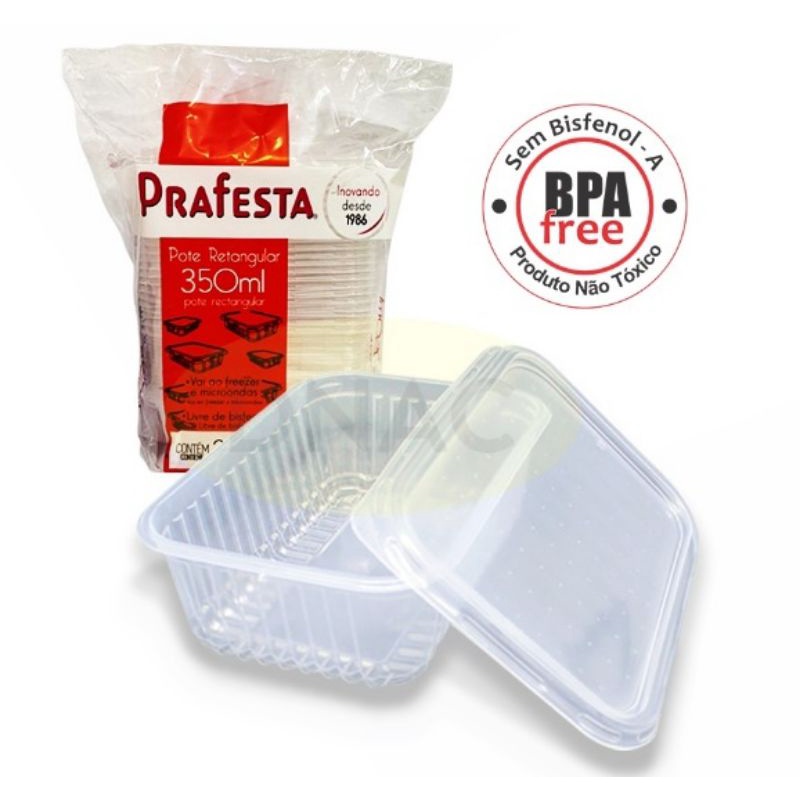 24un Pote Marmita Descartável Retangular 350ml Fitness Fit Freezer Microondas dieta PRAFESTA ...