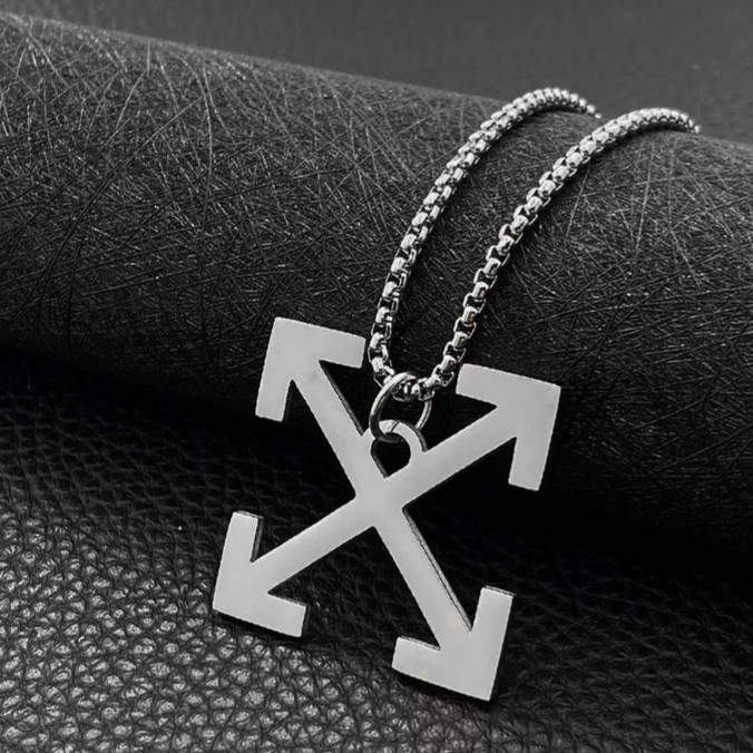 Colar Setas Tipo Off White Cor Prata Hip Hop | Shopee Brasil