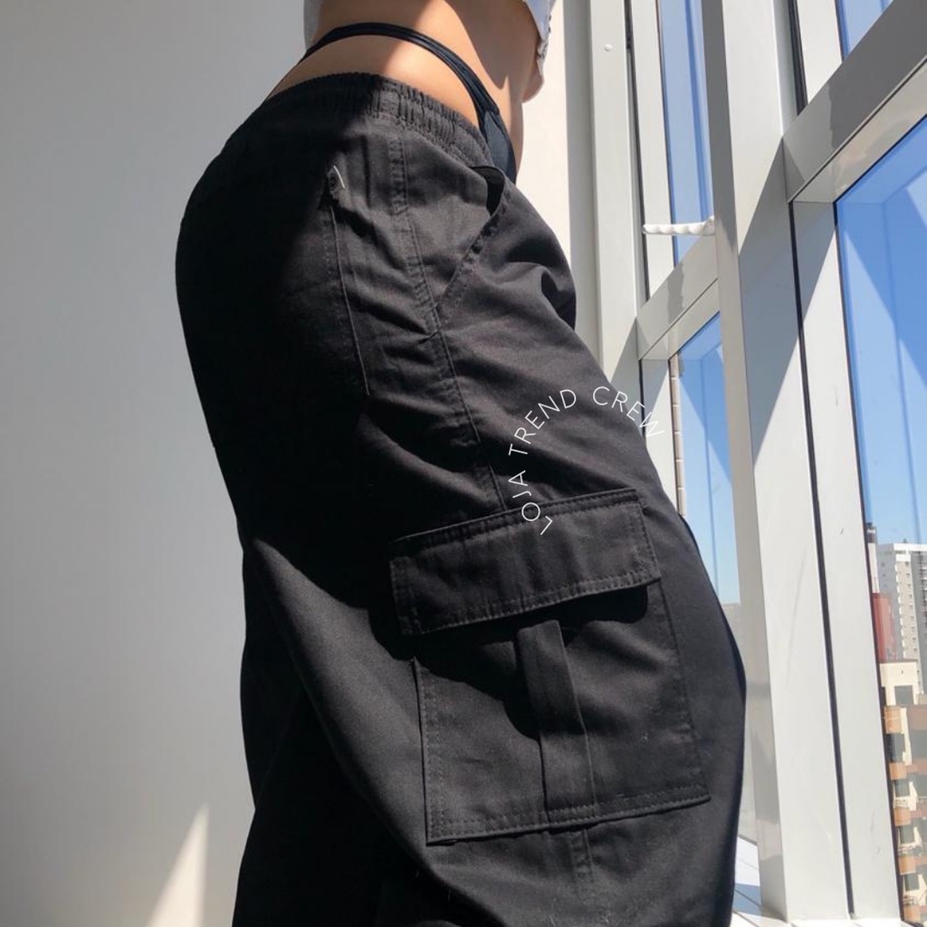 Calça Cargo Skatista Preta Com 6 Bolsos Modelo Unissex Shopee Brasil