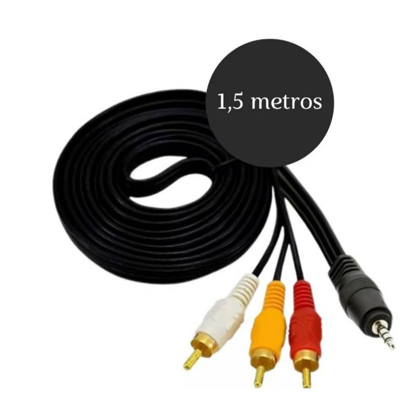 Cabo P2 Rca Audio e Video P2xRCA 1,5m Tv Box Auxiliar 3 Pinos | Shopee ...