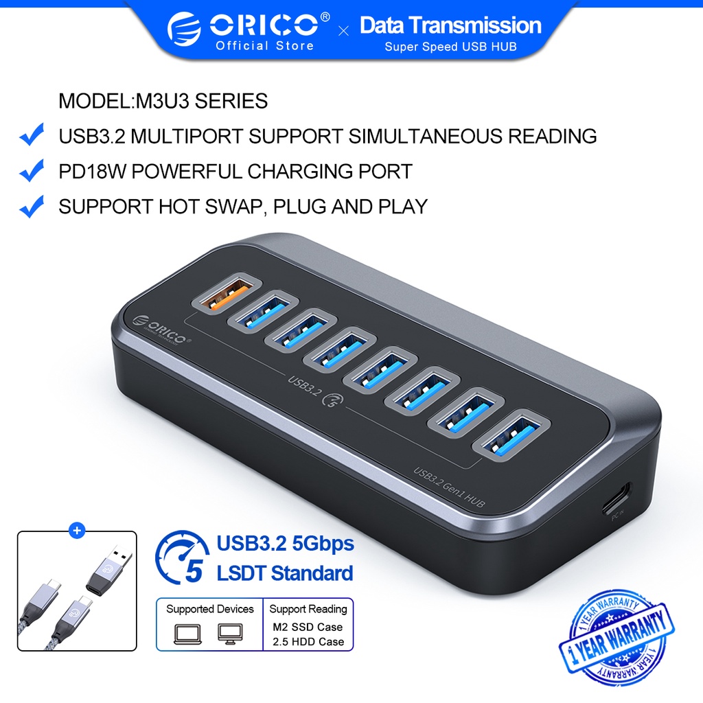 ORICO USB C Hub Para 7 Portas 3.2 Gen 2 De Dados Com Super Velocidade ...