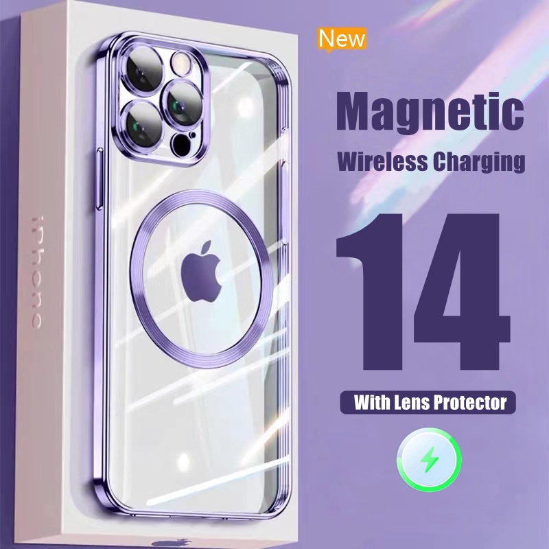 Capa Magnética De Carregamento Sem Fio Para iPhone 14 Pro Max 11 12 13 Mini Transparente De ...