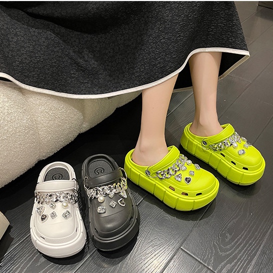 Plataforma Feminina De Salto Alto Crocs Na Moda INS Vestir Verão Muffin ...