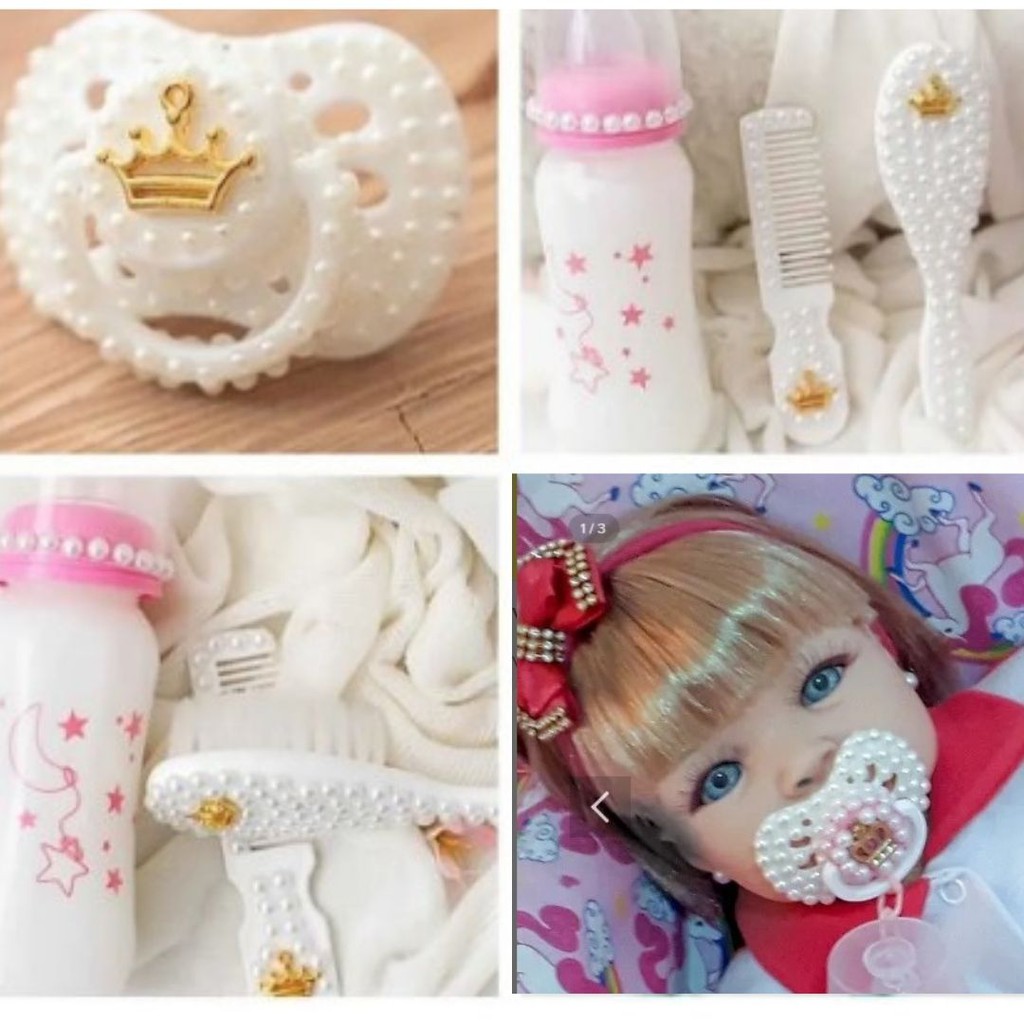 Kit Para Boneca Bebe Reborn Pente Escova Chupeta Mamadeira | Shopee Brasil