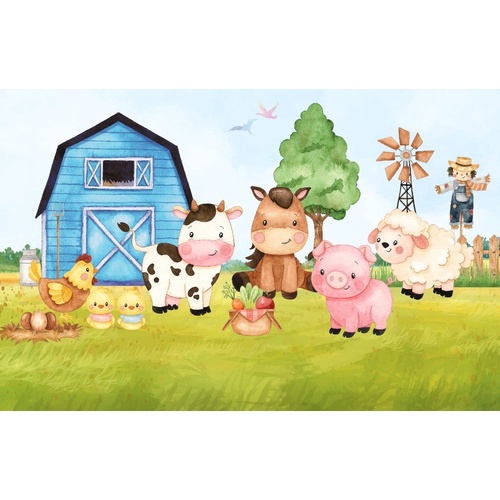 Painel De Festa Em Tecido Fazendinha Celeiro Azul 1,7x1,2m | Shopee Brasil