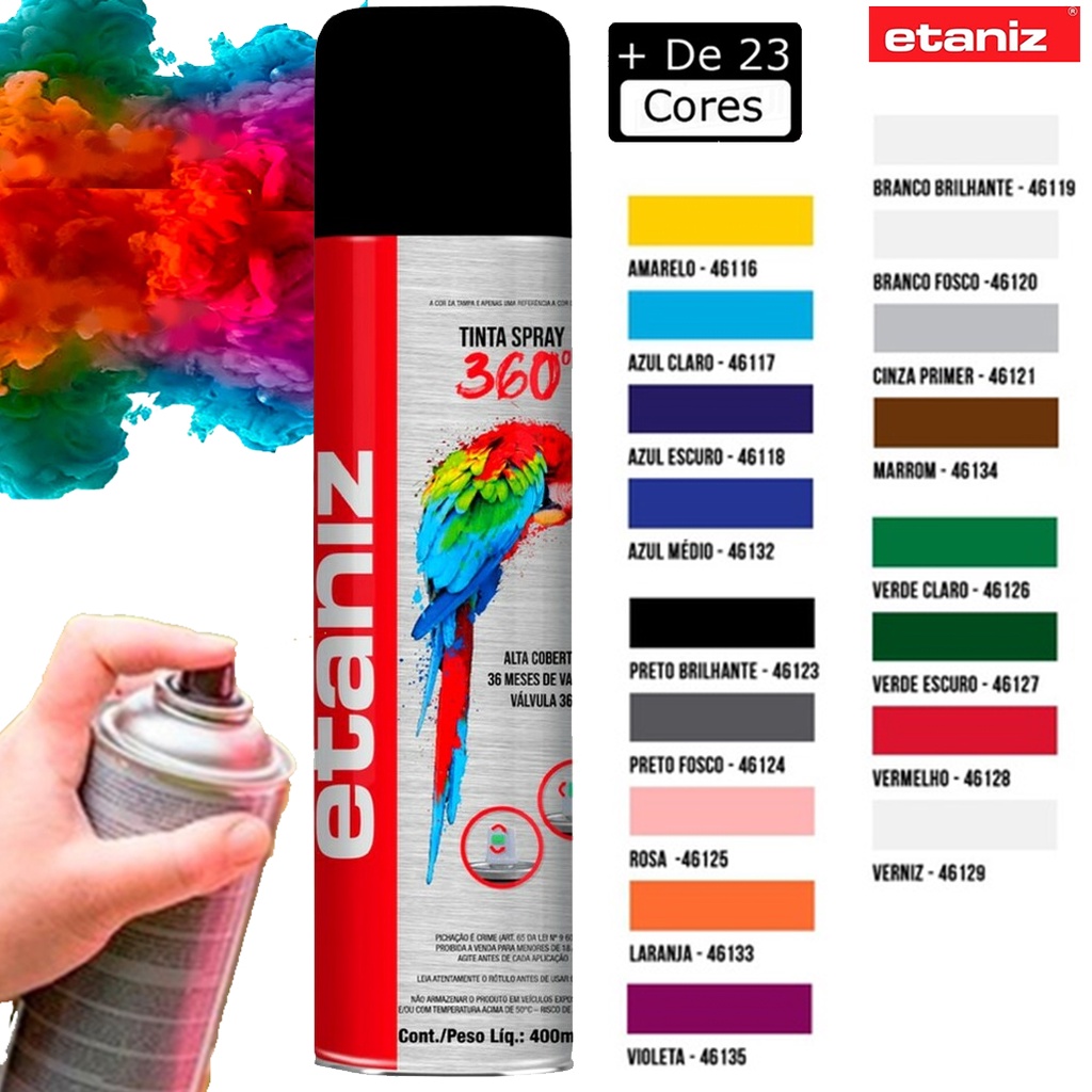 Tinta Spray Cores Etaniz - Uso Geral 400ml/210g | Shopee Brasil