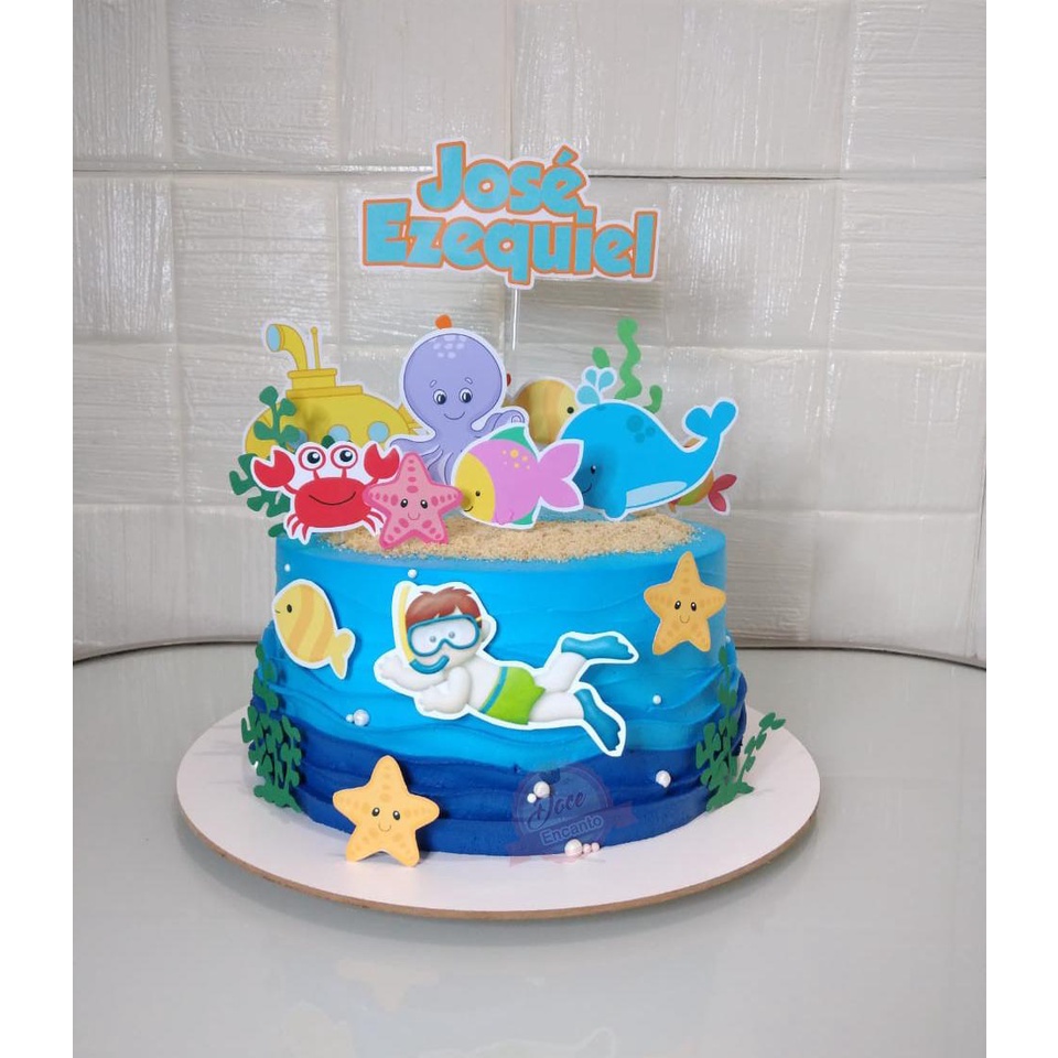 Topper de Bolo Personalizado Tema FUNDO DO MAR | Shopee Brasil