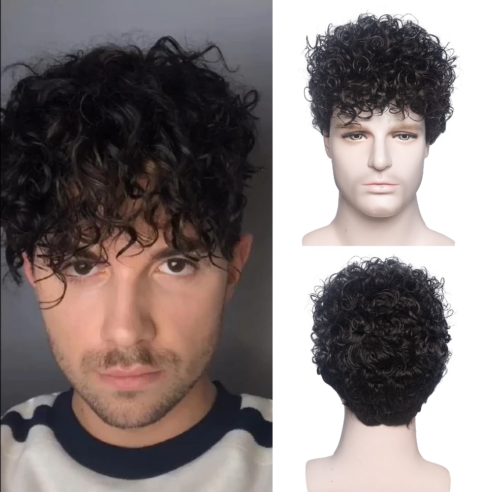 Homens Reta Curta Peruca Ombre Cinza Marrom Peruca Sintética Para O ...