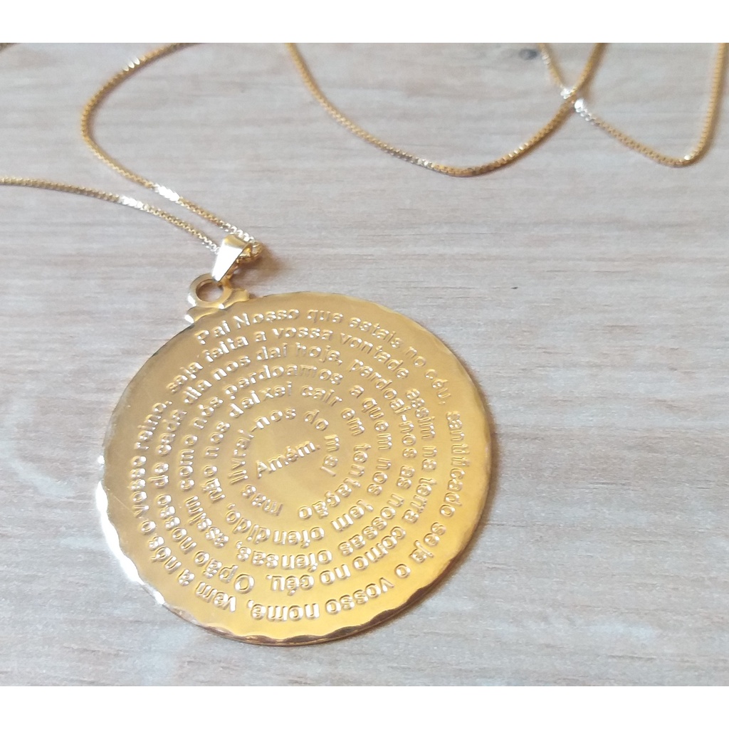 COLAR BANHADO A OURO 18K COM MEDALHA ORAÇÃO PAI NOSSO | Shopee Brasil