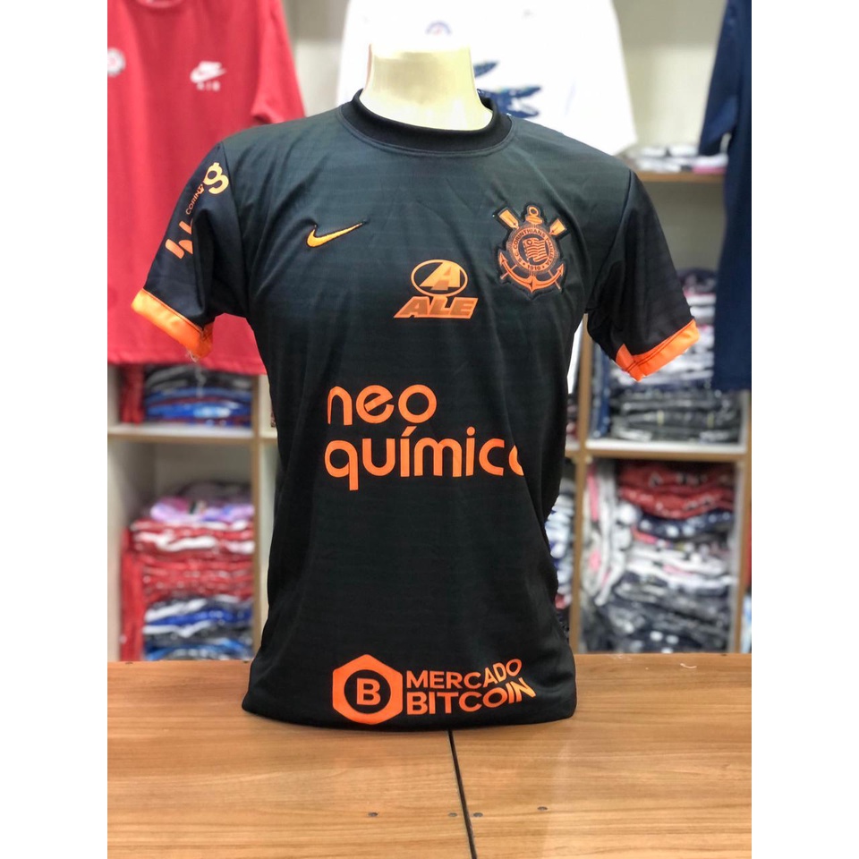Camisa de Time de Futebol Corinthians Preta e Laranja Lançamento ...