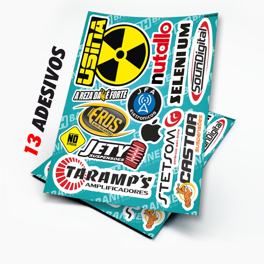 Cartela Adesivo com 13 Adesivos de Carro, Som Automotivo e Rebaixado | Shopee Brasil
