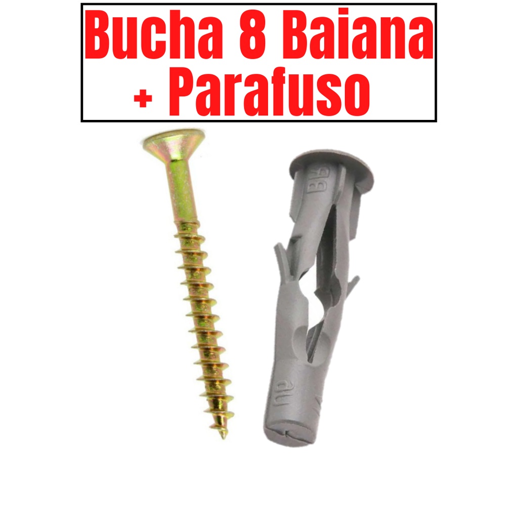 Bucha 8mm Baiana para Tijolo e Bloco com Parafuso Kit Bucha FU 8 para ...