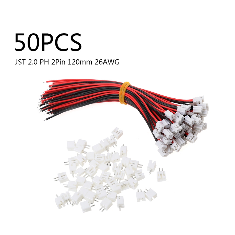 50 Conjuntos Mini Micro JST 2.0 PH 2-Pin Conector Com Fios E Cabos ...
