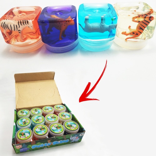 Caixa C/ 12 Slime Pote Meleca Colorida Animais Zoo Savana | Shopee Brasil