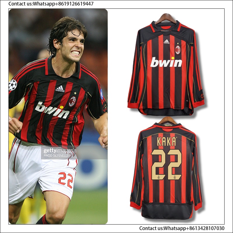 06-07 Camisa De Futebol Retro AC MILAN KAKA MALDINI Manga Longa ...