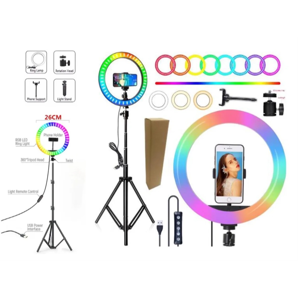 Ring Light Rgb Iluminador 26cm 10polegadas Profissional + 2,1 metros Tripé | Shopee Brasil