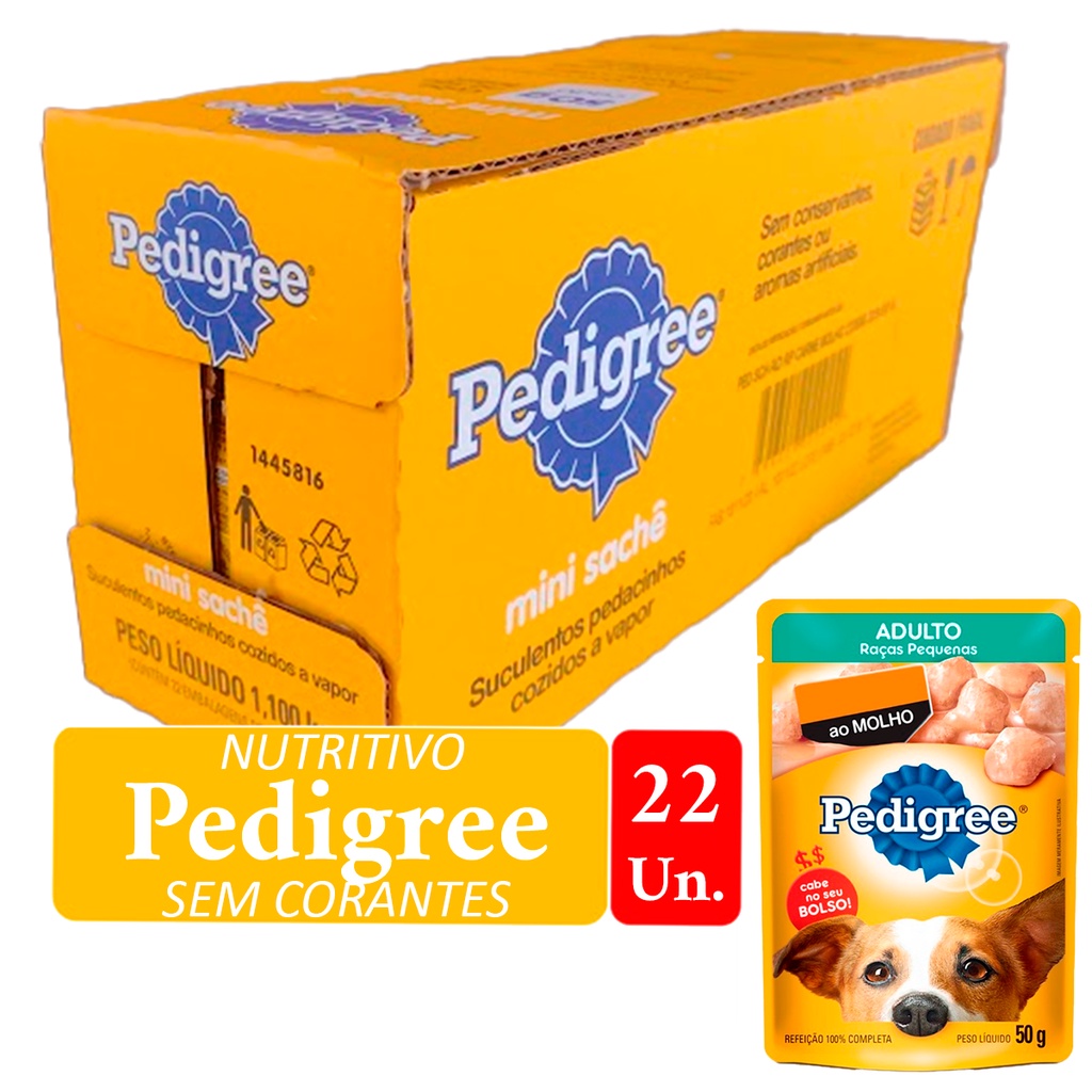 Pedigree Caixa C/ 22 unid. Sachês 50gr Adulto raças pequenas Alimento ...