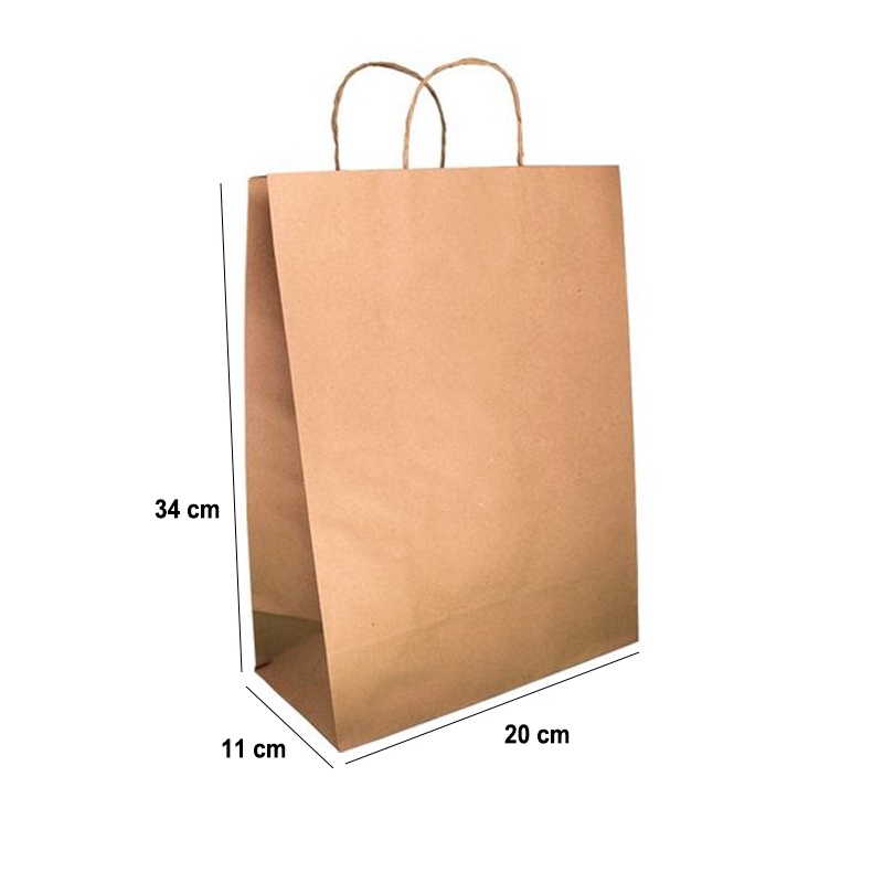 Sacola Kraft com alça 20x11x34 Parda ( 10 Unidades ) | Shopee Brasil
