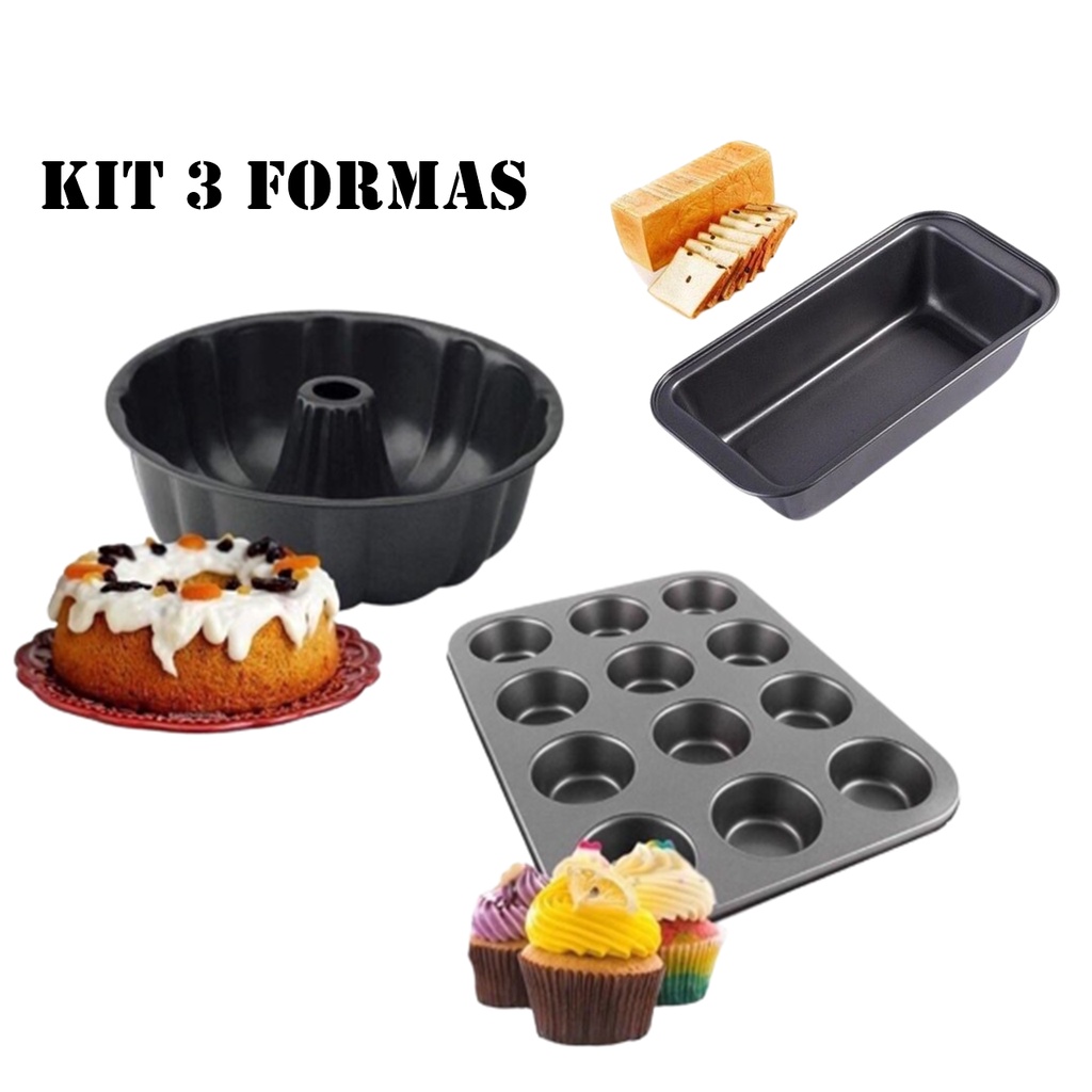 kit forma de bolo pudim antiaderente + forma para pão Forma cupcake ...