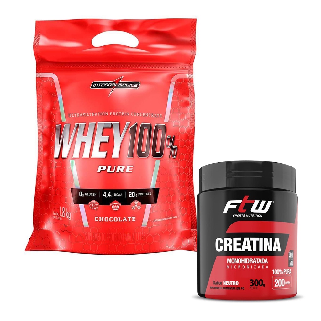 Kit combo Whey Protein 100% Pure Refil 907g + Creatina 300g FTW - Integralmedica | Shopee Brasil
