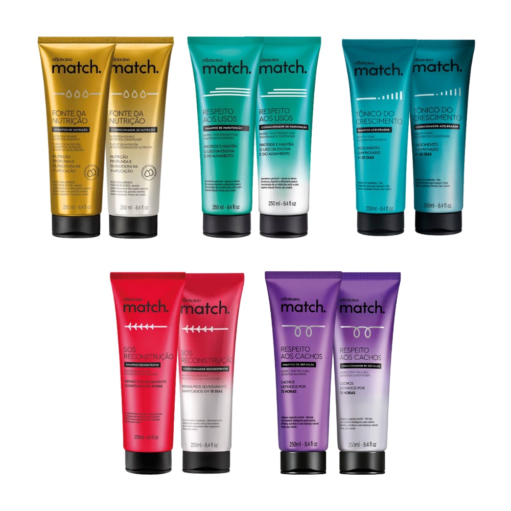 Linha Match Shampoo E Condicionador O boticário 250ml | Shopee Brasil