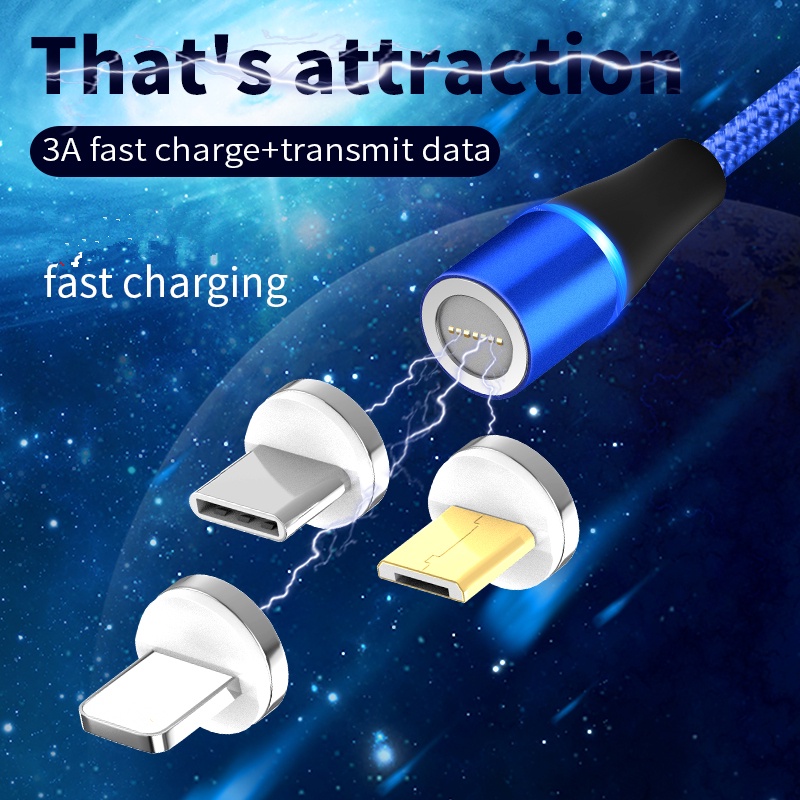 3A Cabo de carregamento 360 ° Cabo magnético Carregador Micro USB Type-C Android Samsung iPhone ...