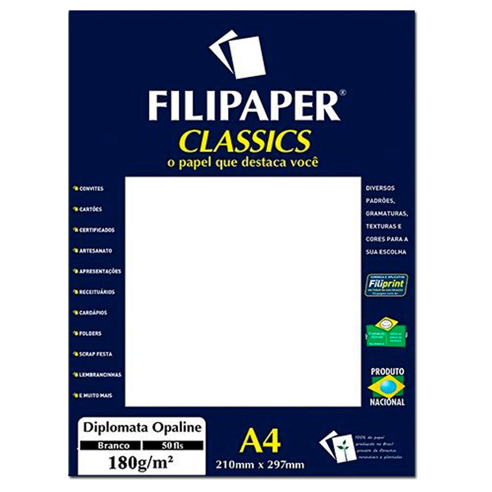 Papel A4 Diplomata Opaline 180g com 50fls Branco Filipaper | Shopee Brasil