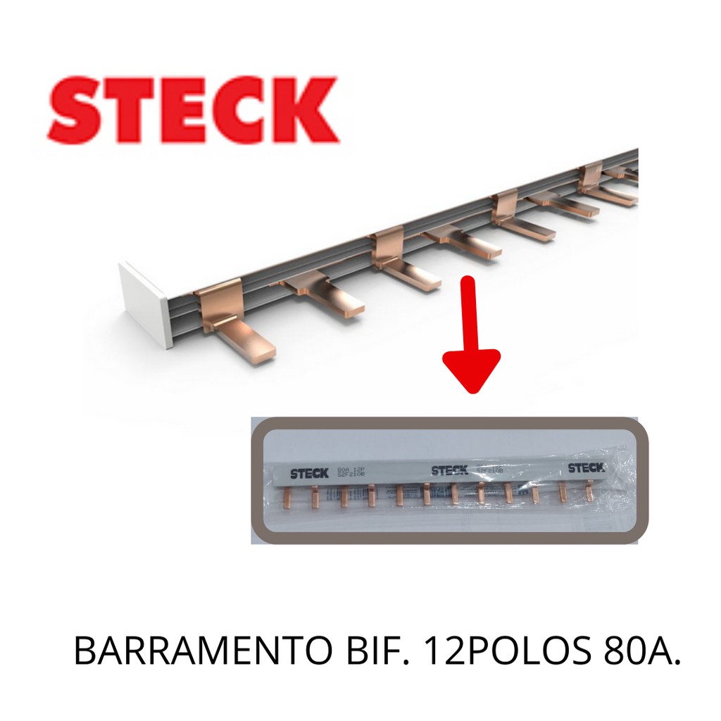 Barramento Bifásico Steck 12 Polos 80A 440v DIN | Shopee Brasil