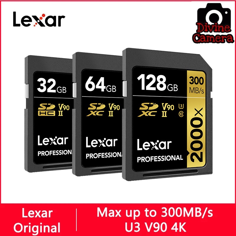 Cartão SD Lexar 2000X 32GB 128GB 64GB Classe 10 U3 V90 4K De Memória 300MB Para Câmera SDXC SDHC ...