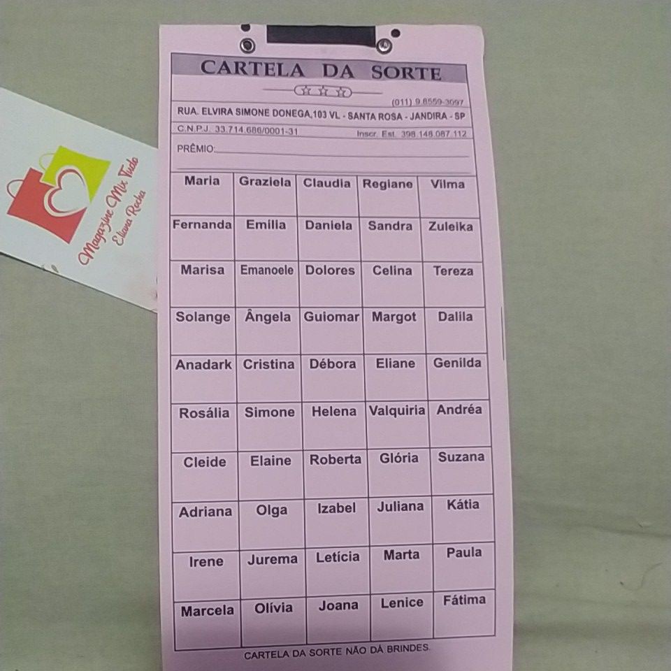1 cartela de rifa com 100 nomes | Shopee Brasil