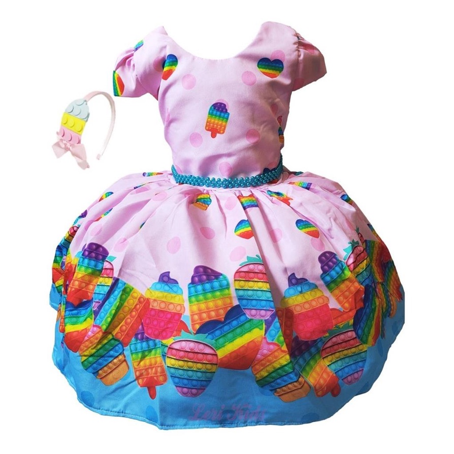 Vestido Infantil Pop It Modinha Pop It Fidget Toy + Tiara | Shopee Brasil