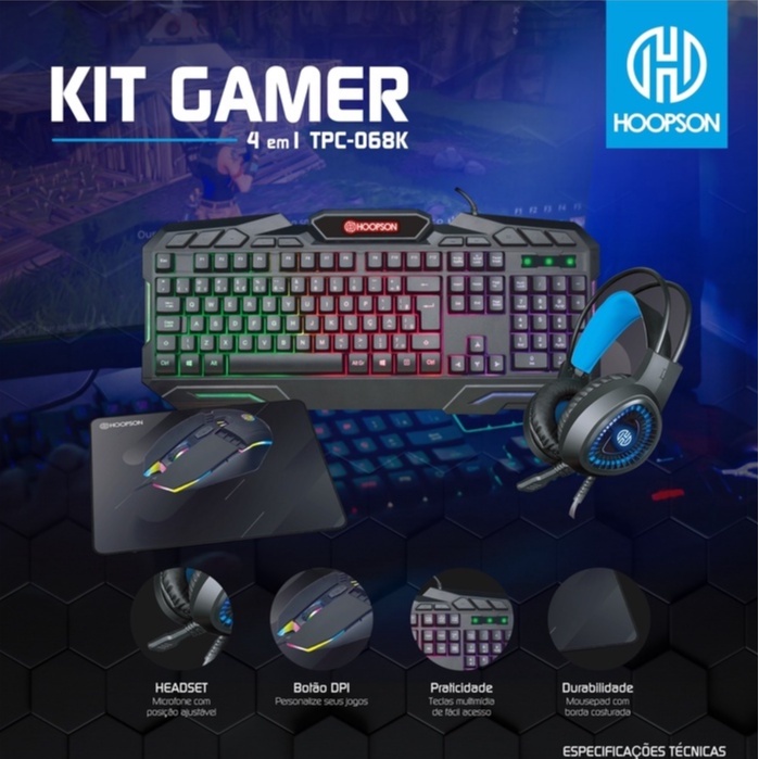 Kit Gamer Teclado, Mouse, Headset e Mousepad Gamer LED RGB Hoopson TPC-068K | Shopee Brasil