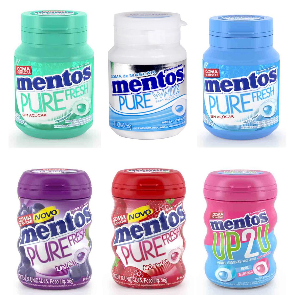 Garrafa Mentos Pure fresh Sabores Goma de Mascar sem Açúcar 56g ...