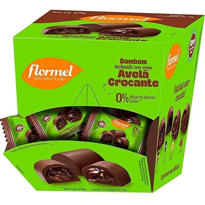 Bombom Com Creme De Avela Crocante Zero Acucar 18un Flormel | Shopee Brasil