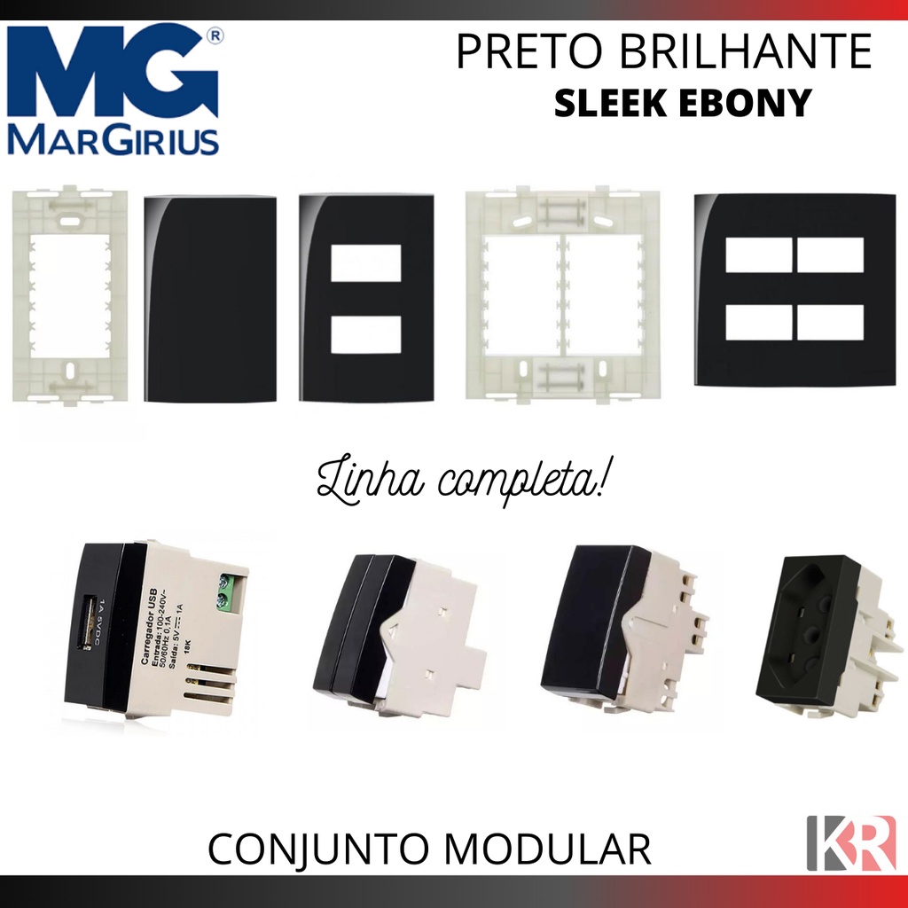 Tomada e Interruptor Preto Brilhante SLEEK EBONY - MARGIRIUS | Shopee Brasil