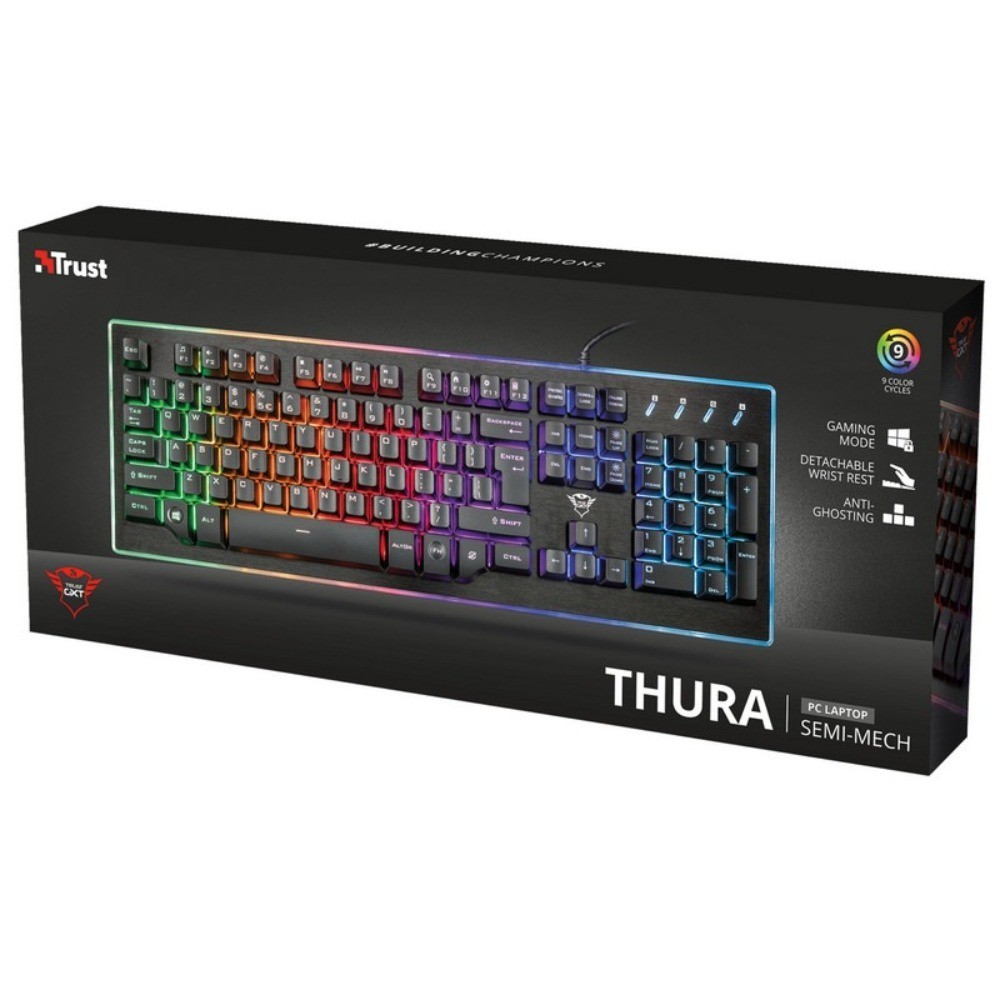 Teclado Gamer Trust Thura Semi-mech RGB Lights GXT 860 | Shopee Brasil