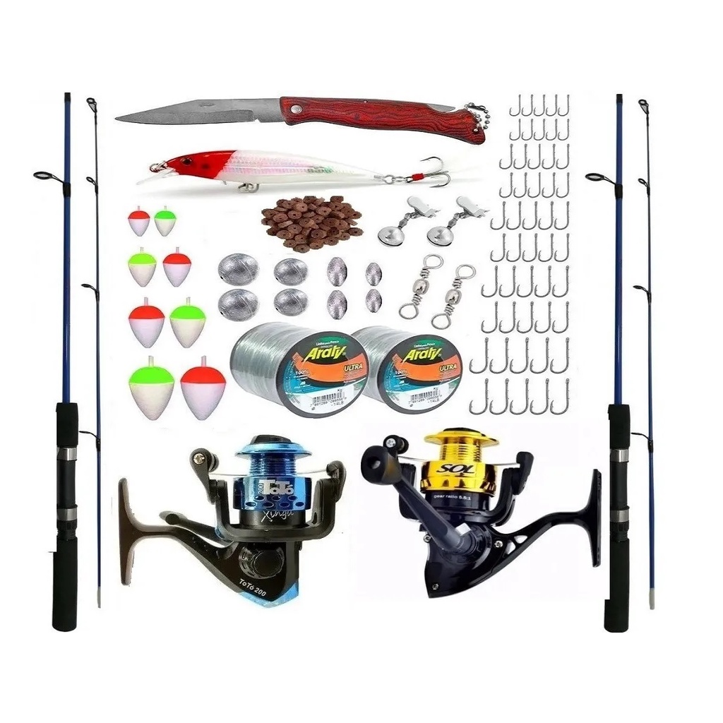 Kit Pesca Completo 2 Vara 1,20m 10kg com Molinete e Acessorios | Shopee Brasil
