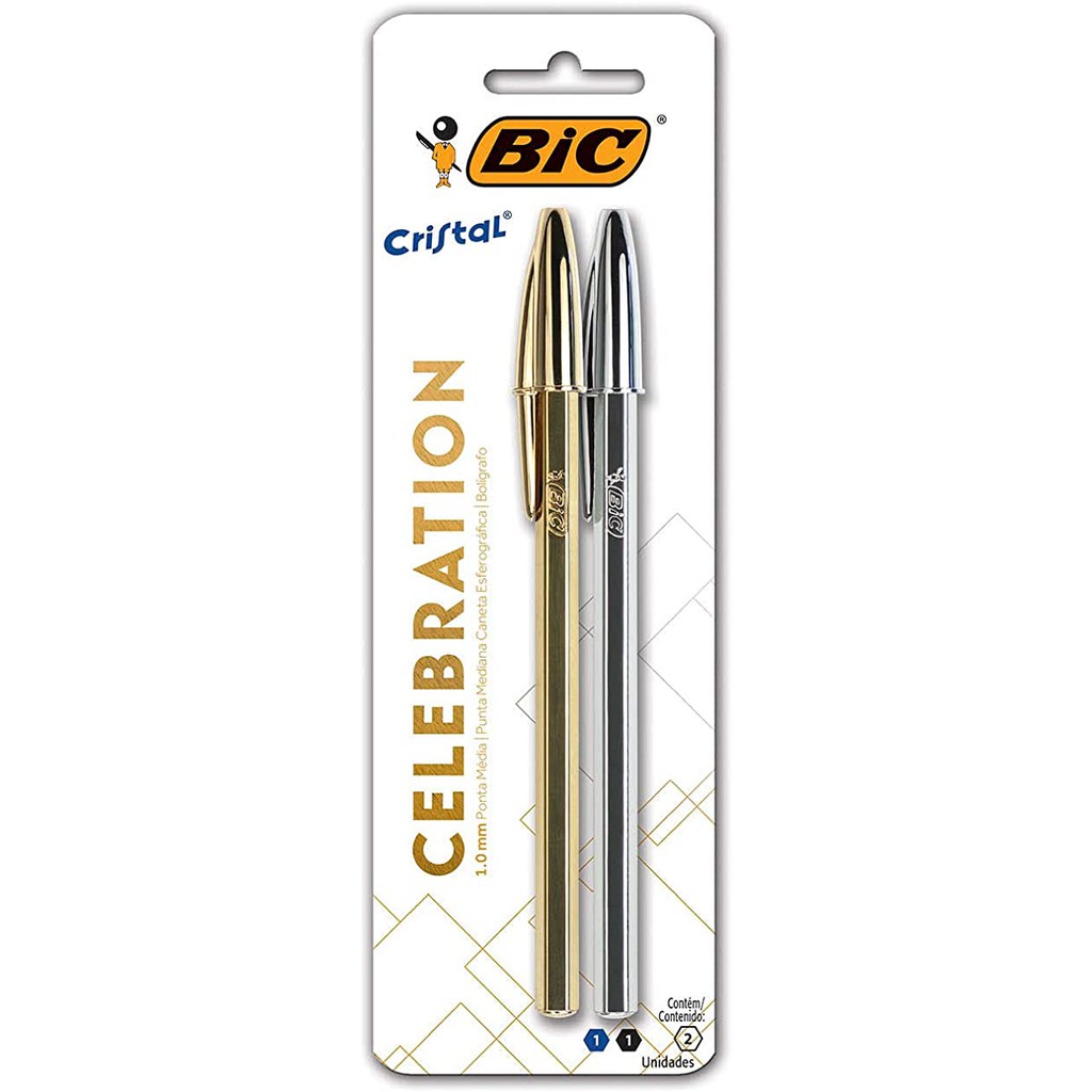 Kit Caneta Bic Cristal Celebration Luxo - Dourada e Prateada | Shopee ...