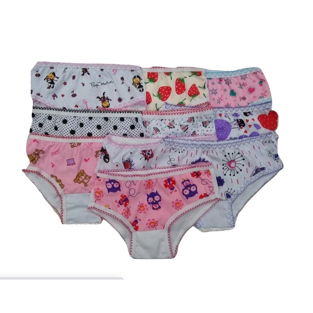 KIT 6 Calcinha Infantil Menina/ Estampa Variada De Acordo Com o Estoque ...