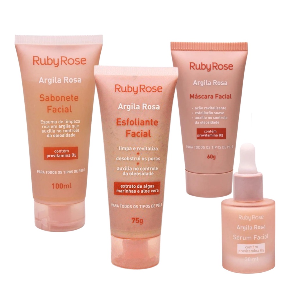 Kit Skin Care Limpeza Argila Rosa Ruby Rose Completo | Shopee Brasil