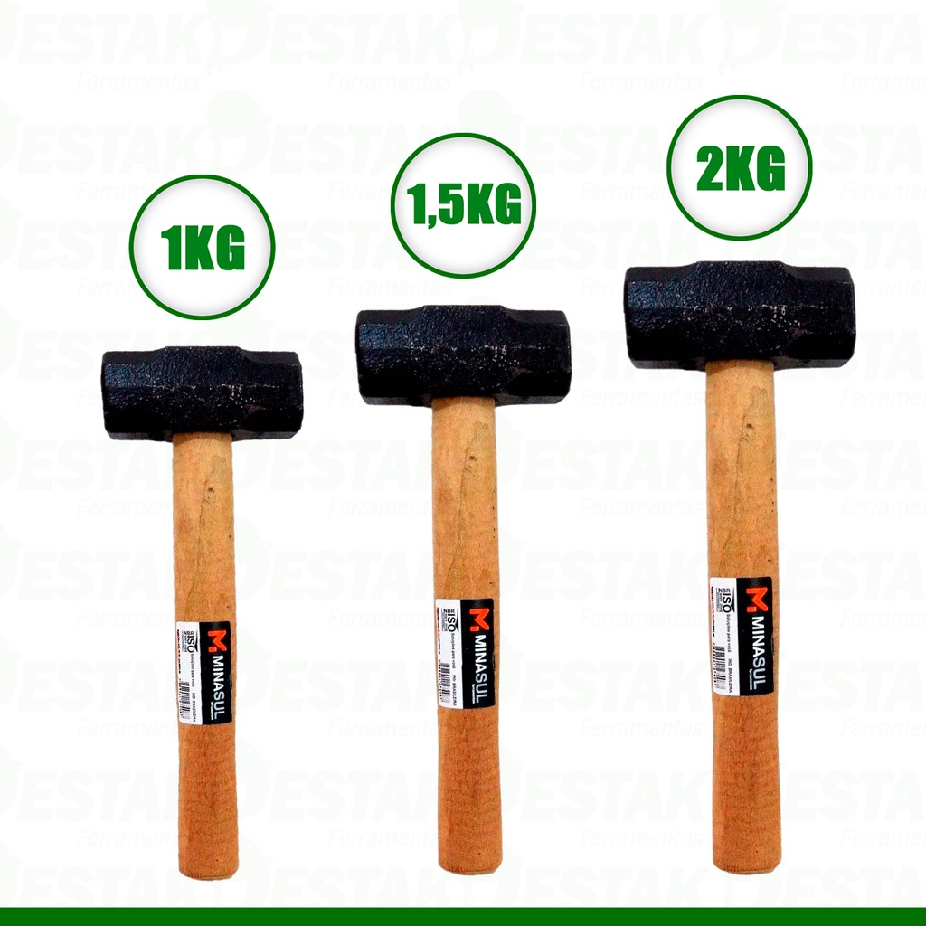 Marreta 1Kg 1,5Kg 2Kg Ferro Fundido Cabo de Madeira | Shopee Brasil