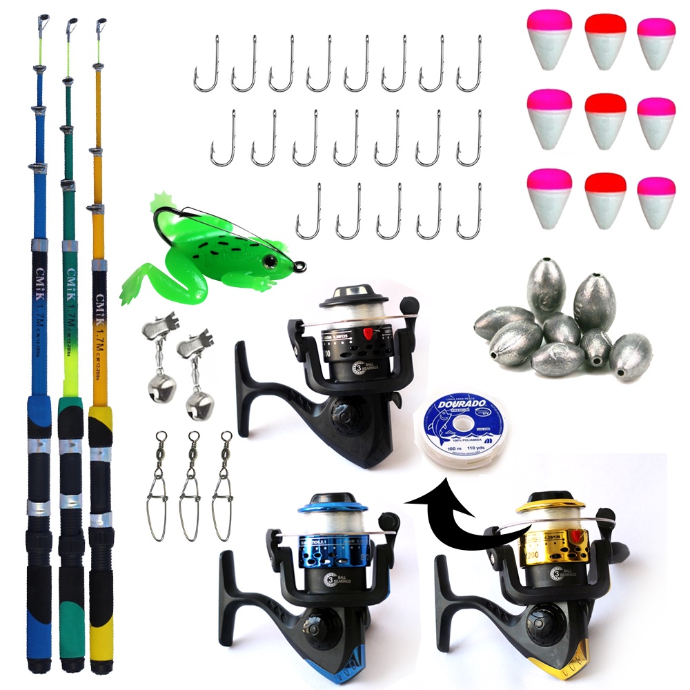 Kit 3 Varas De Pesca P/ Molinete Ultra Light Cores Diversas pesca Vara ...