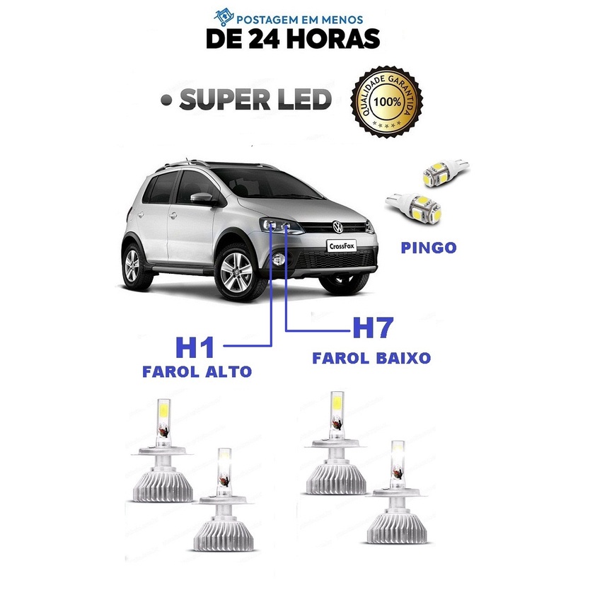 Kit 4 Lampada Super LED Farol Crossfox 2008 2009 2010 2011 2012 2013 ...