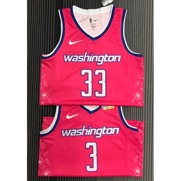 hot pressed 2023 nba Washington Wizards No.3 No.33 pink basketball ...