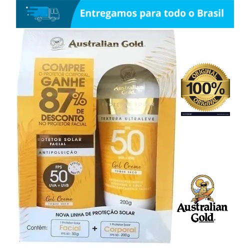 Kit Australian Gold Protetor Solar Corporal FPS50 200g + Facial FPS50 ...