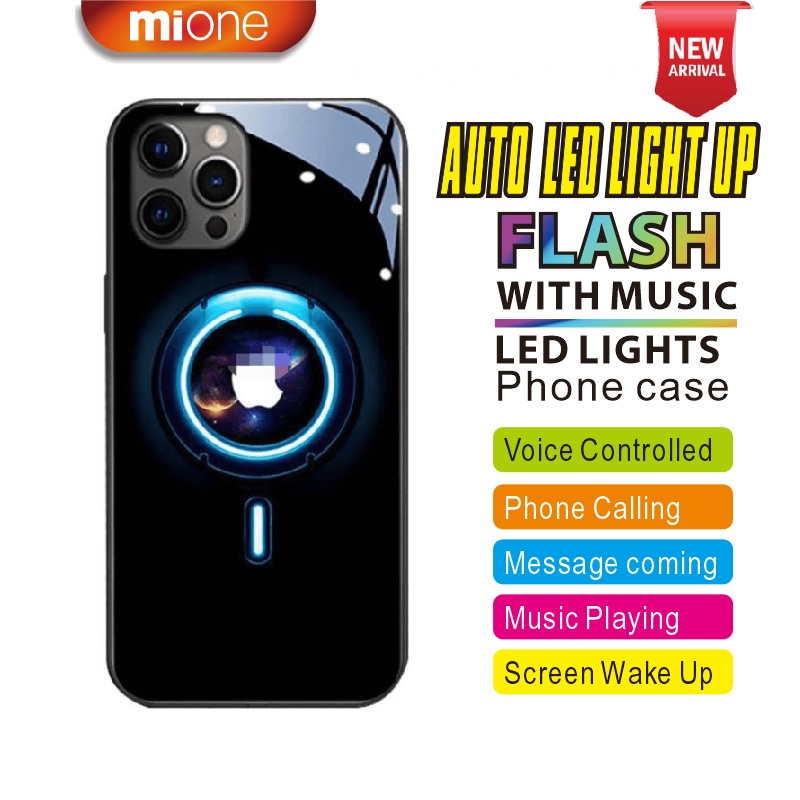 Capa De Celular De Vidro Com Claro LED Mione IP 13 Para 12 Pro Max Mini ...
